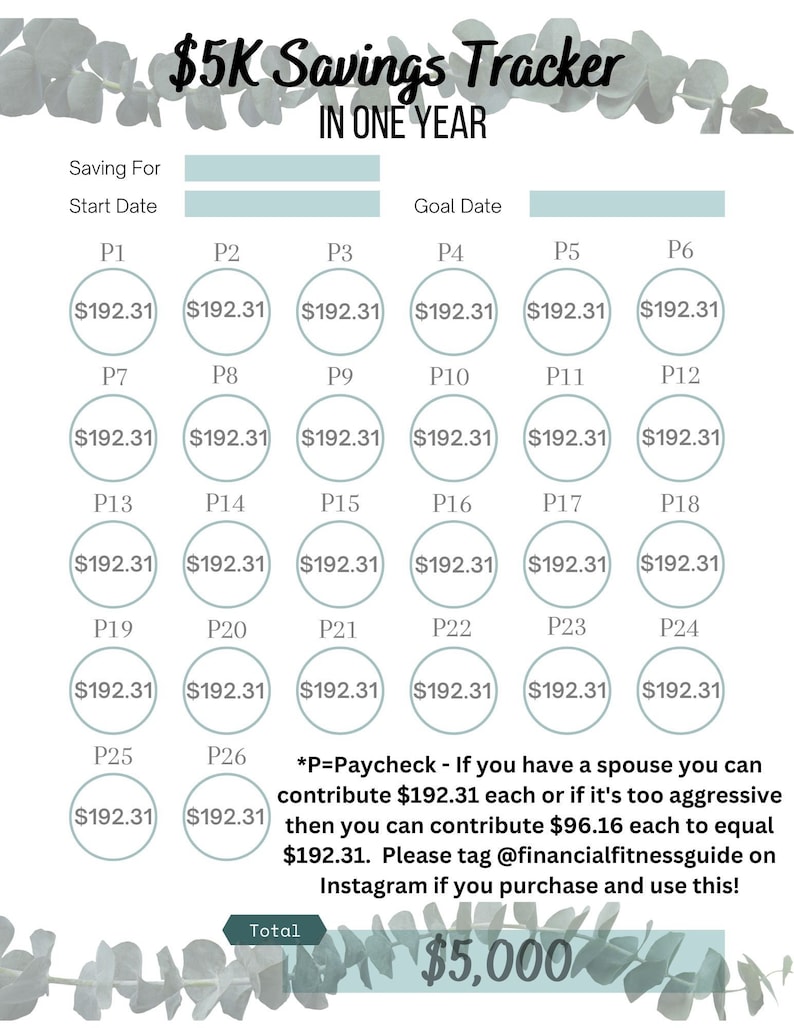 5K Savings Tracker, Money Tracker, Savings Tracker, Savings Challenge ...