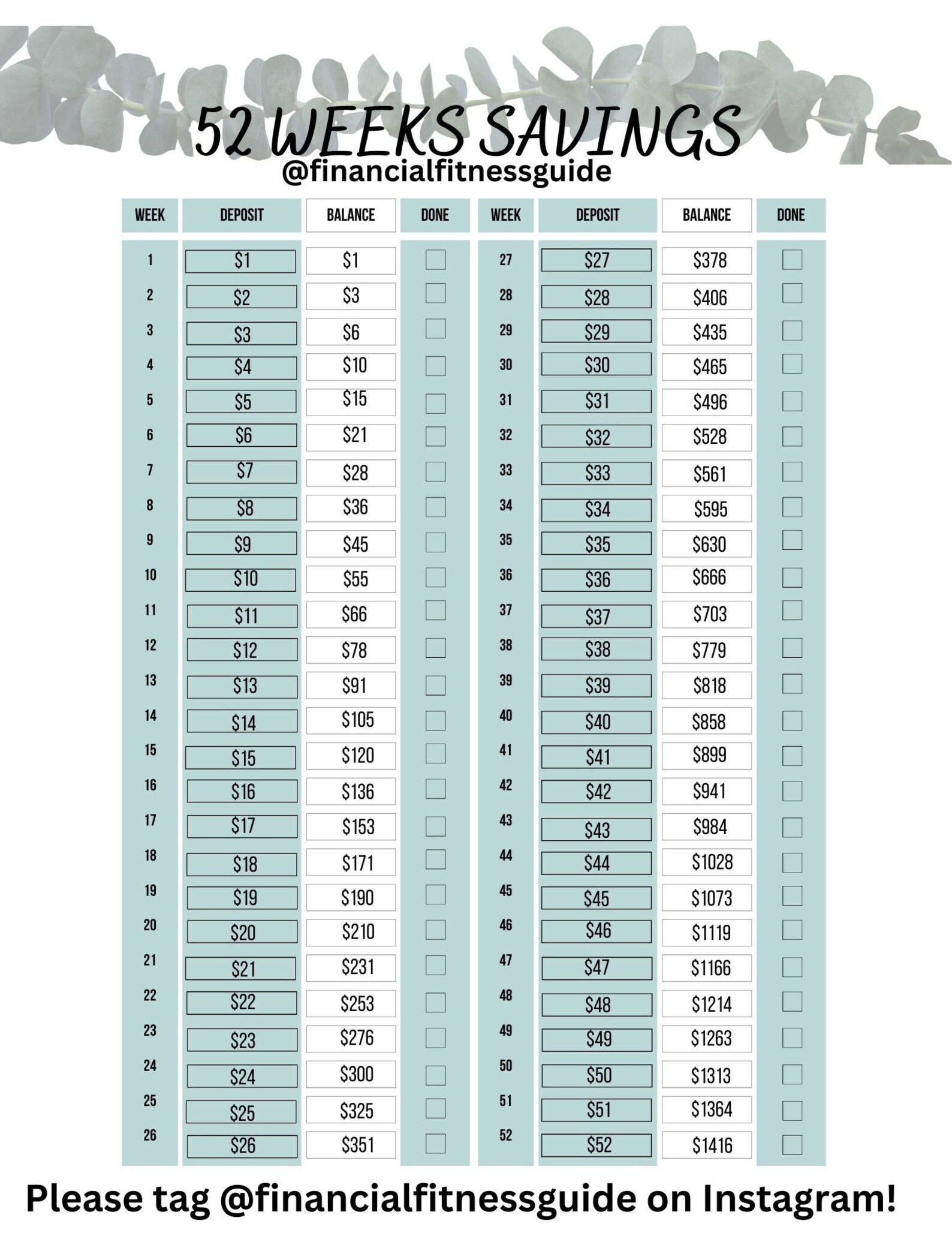 52 Week Savings Tracker, Money Tracker, Savings Envelope - Etsy