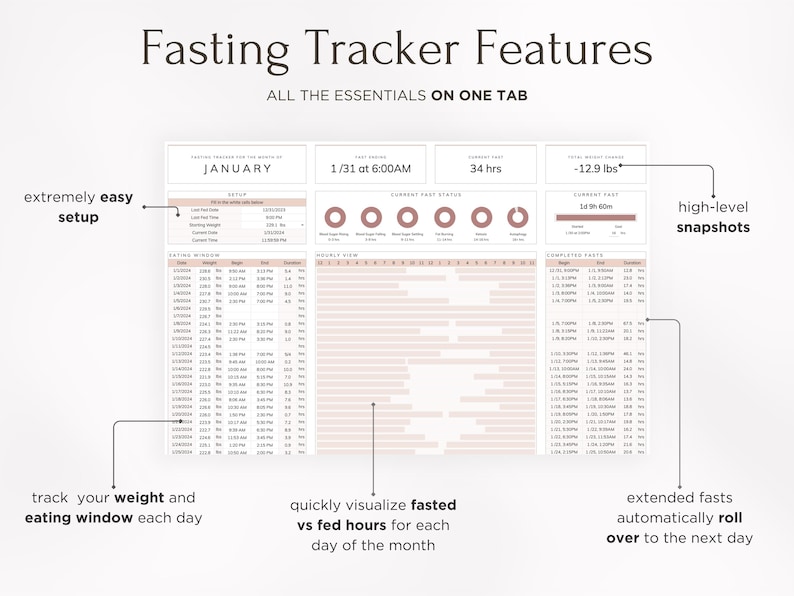 Blush Pink Fasting Tracker: Intermittent Fasting Spreadsheet (google ...