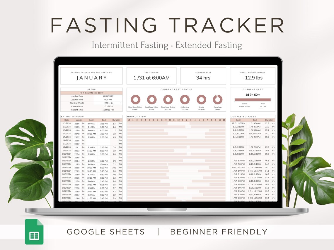 Blush Pink Fasting Tracker: Intermittent Fasting Spreadsheet (google ...