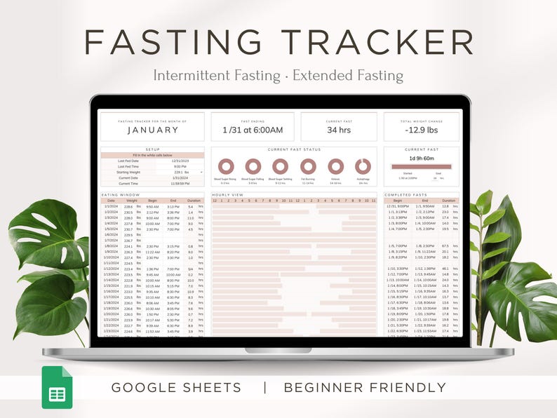 Blush Pink Fasting Tracker: Intermittent Fasting Spreadsheet (google ...