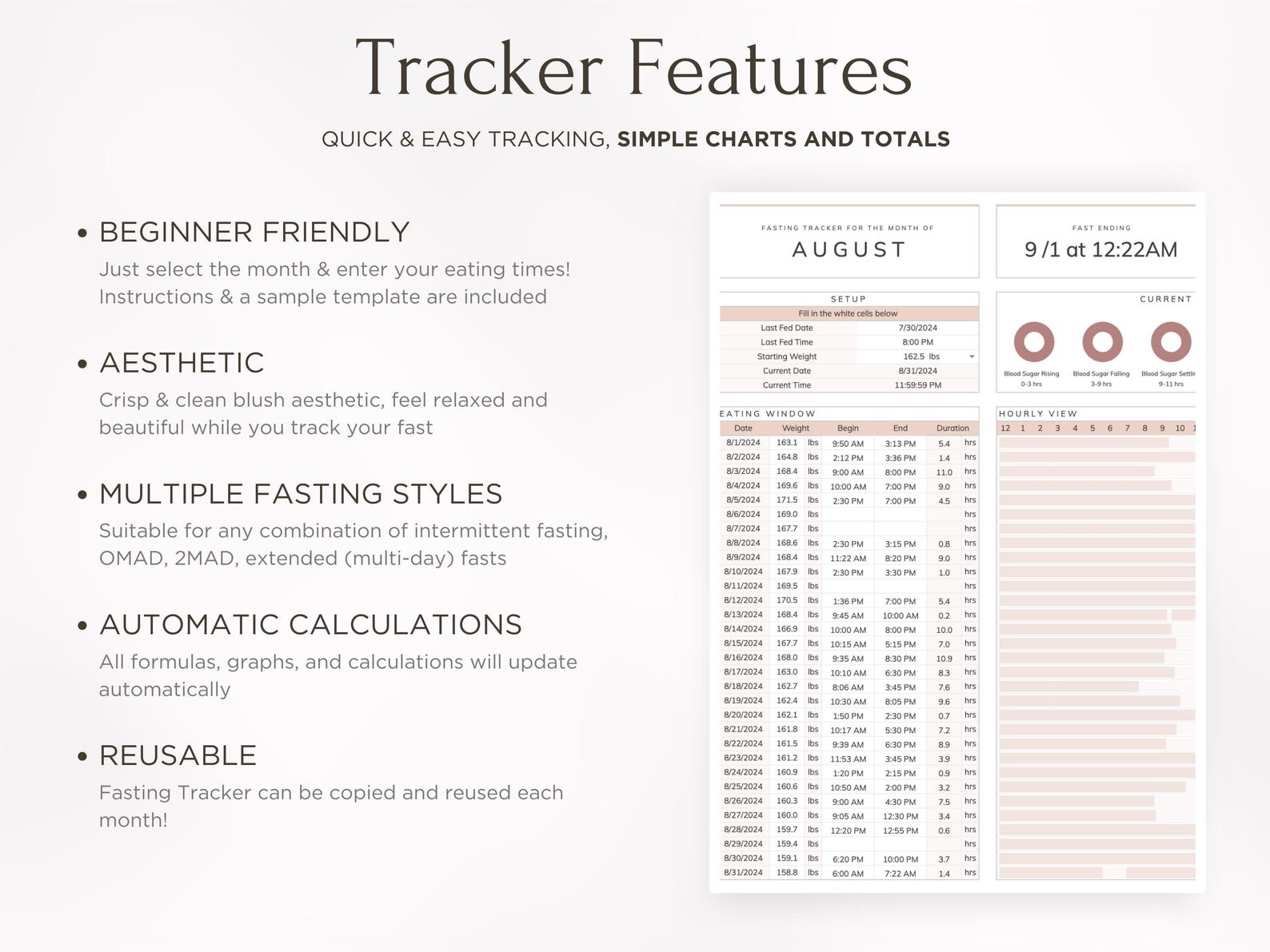 Blush Pink Fasting Tracker: Intermittent Fasting Spreadsheet (google ...