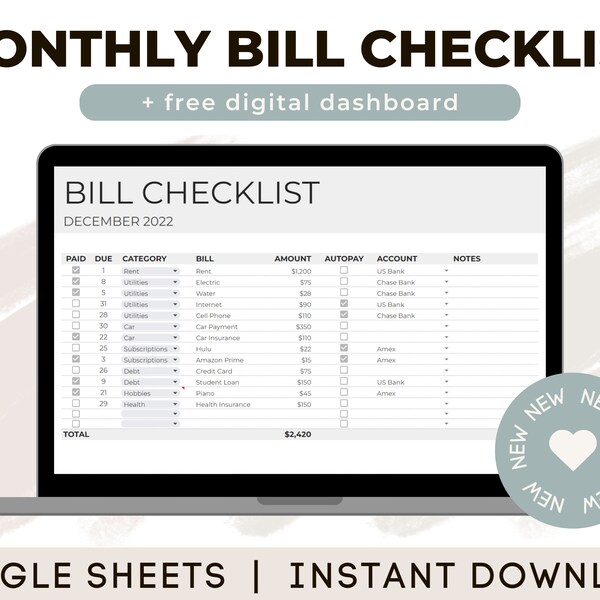 Bill Checklist Google Sheets - Etsy