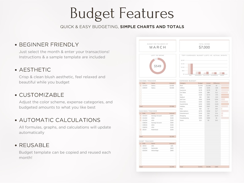 Blush Pink Budget Planner: Simple Google Sheets Financial Tracker ...