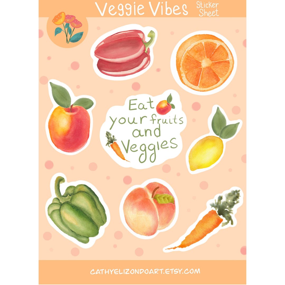 Veggie Vibes Sticker Sheet | Hand-painted Watercolor Plant Stickers ...