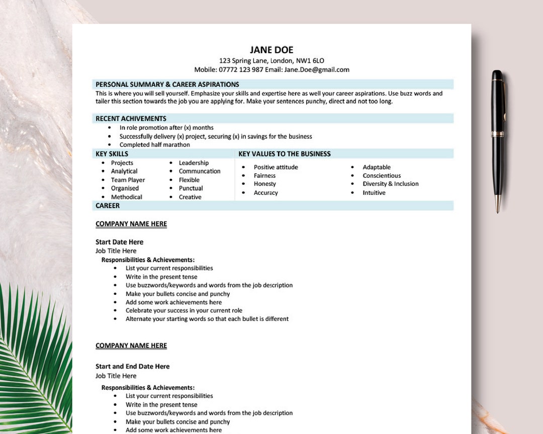 Professional Resume / CV Template / ATS Friendly - Etsy