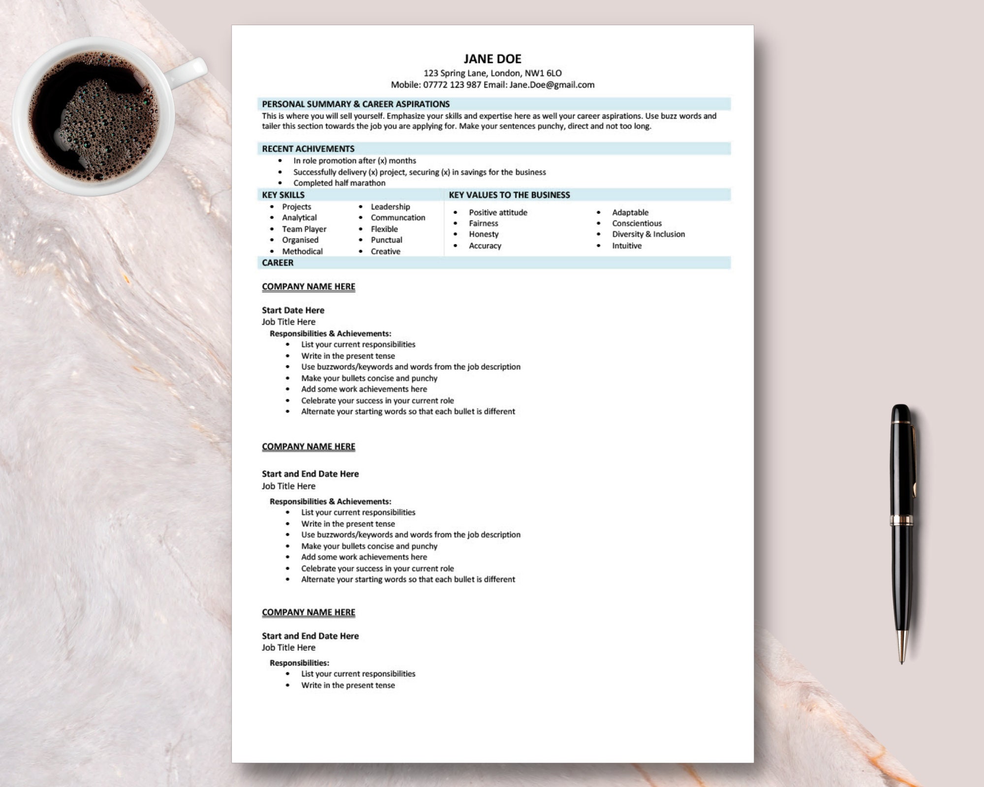 Professional Resume / CV Template / ATS Friendly - Etsy