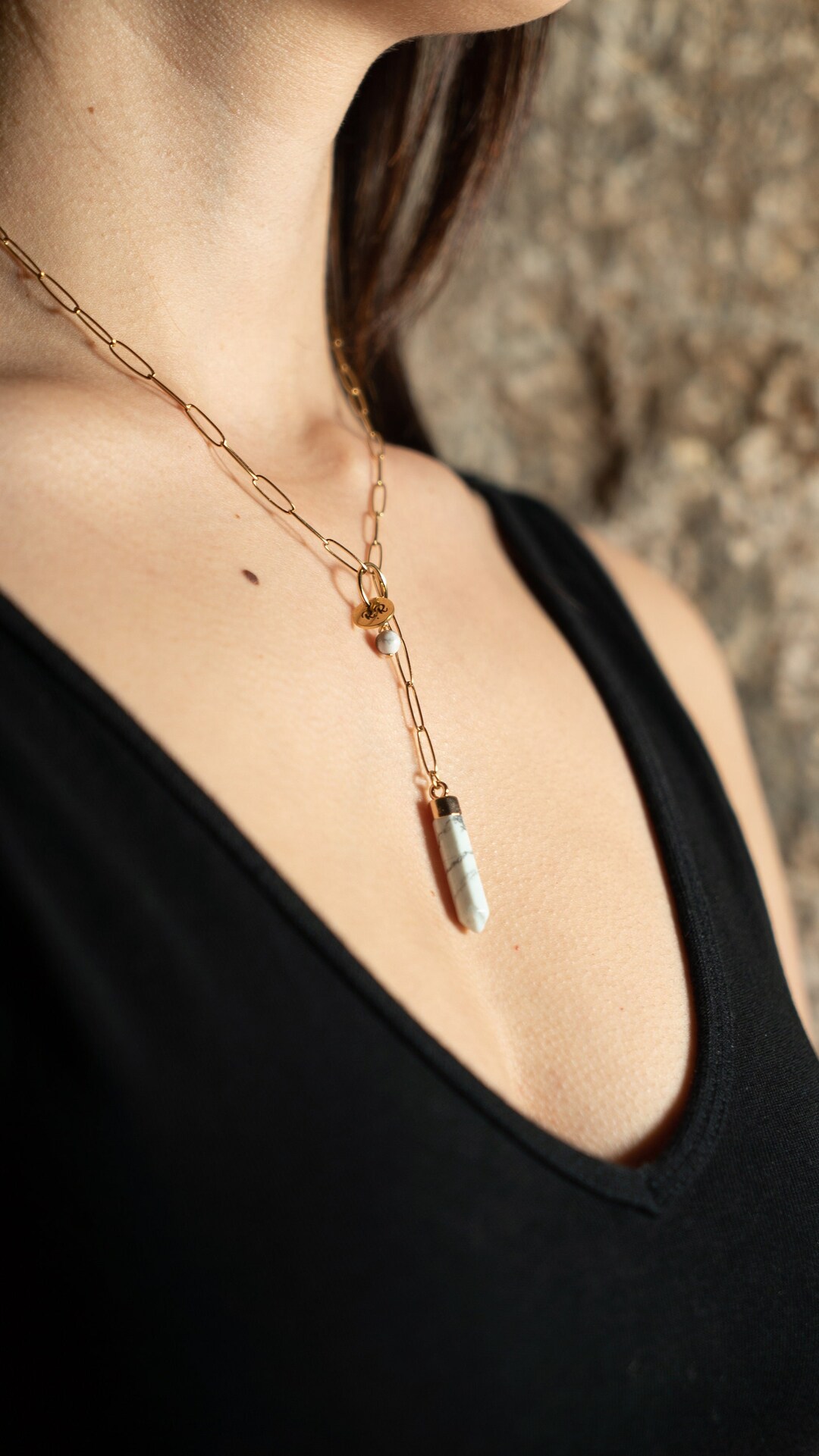 Collier Chapelet Rosa Acier Inoxydable Doré Pierre Naturelle Quartz ...