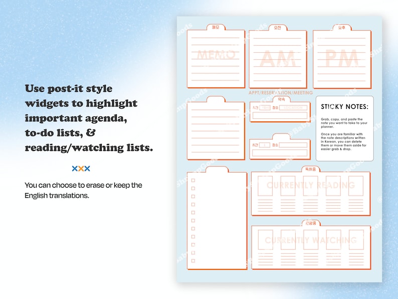 Digital Planner Korean Sticker Pack, PNG, Digital Widget, Digital Post ...