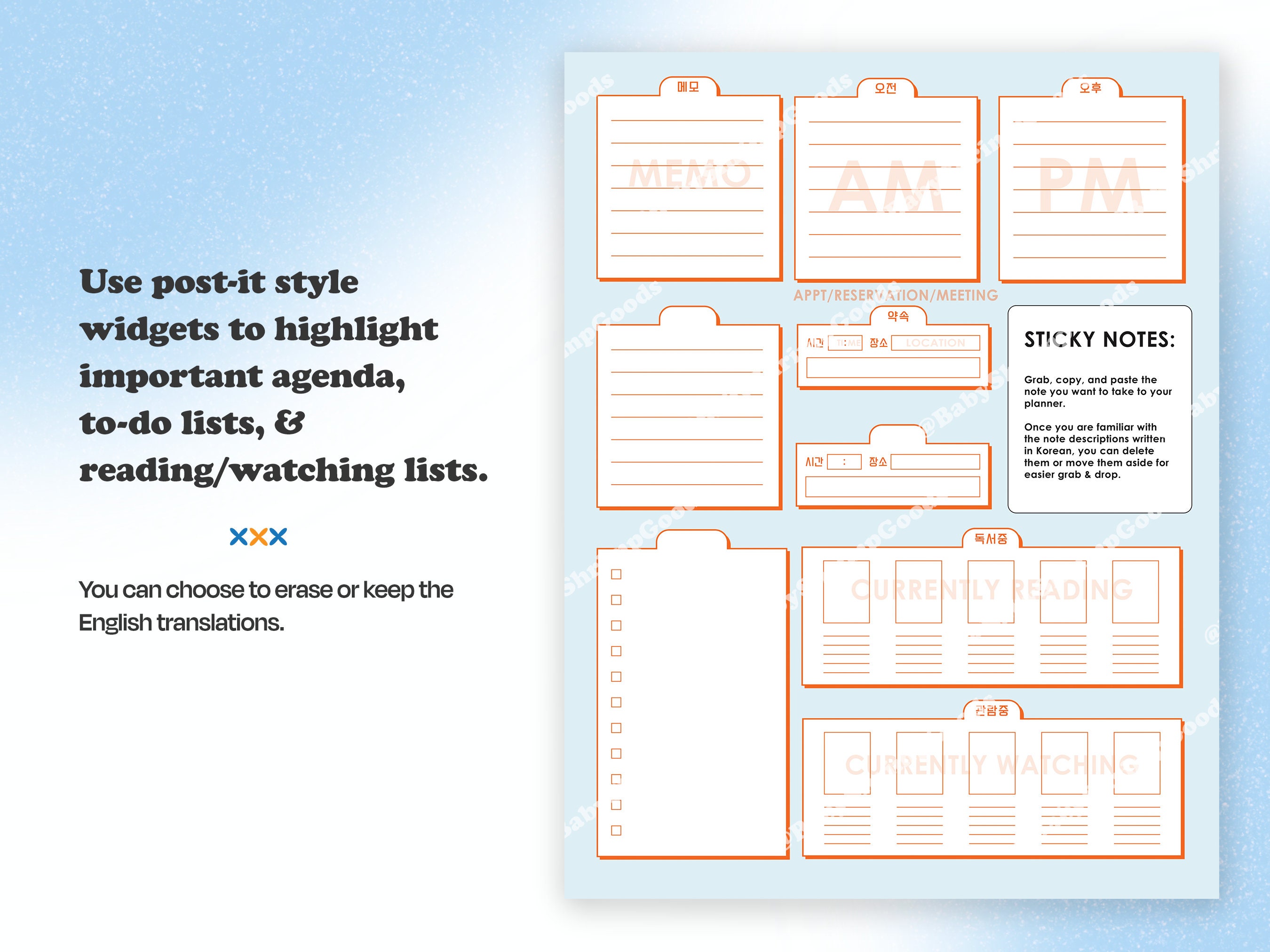 Digital Planner Korean Sticker Pack, PNG, Digital Widget, Digital Post ...