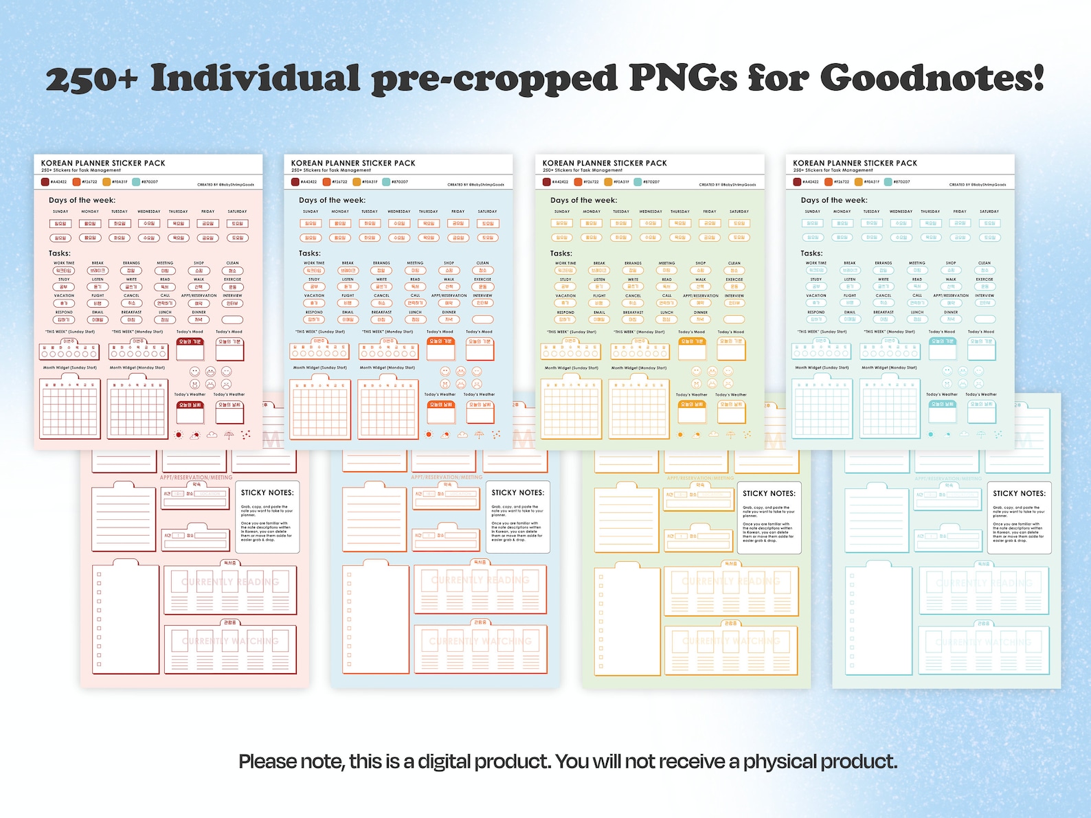 Digital Planner Korean Sticker Pack, PNG, Digital Widget, Digital Post ...