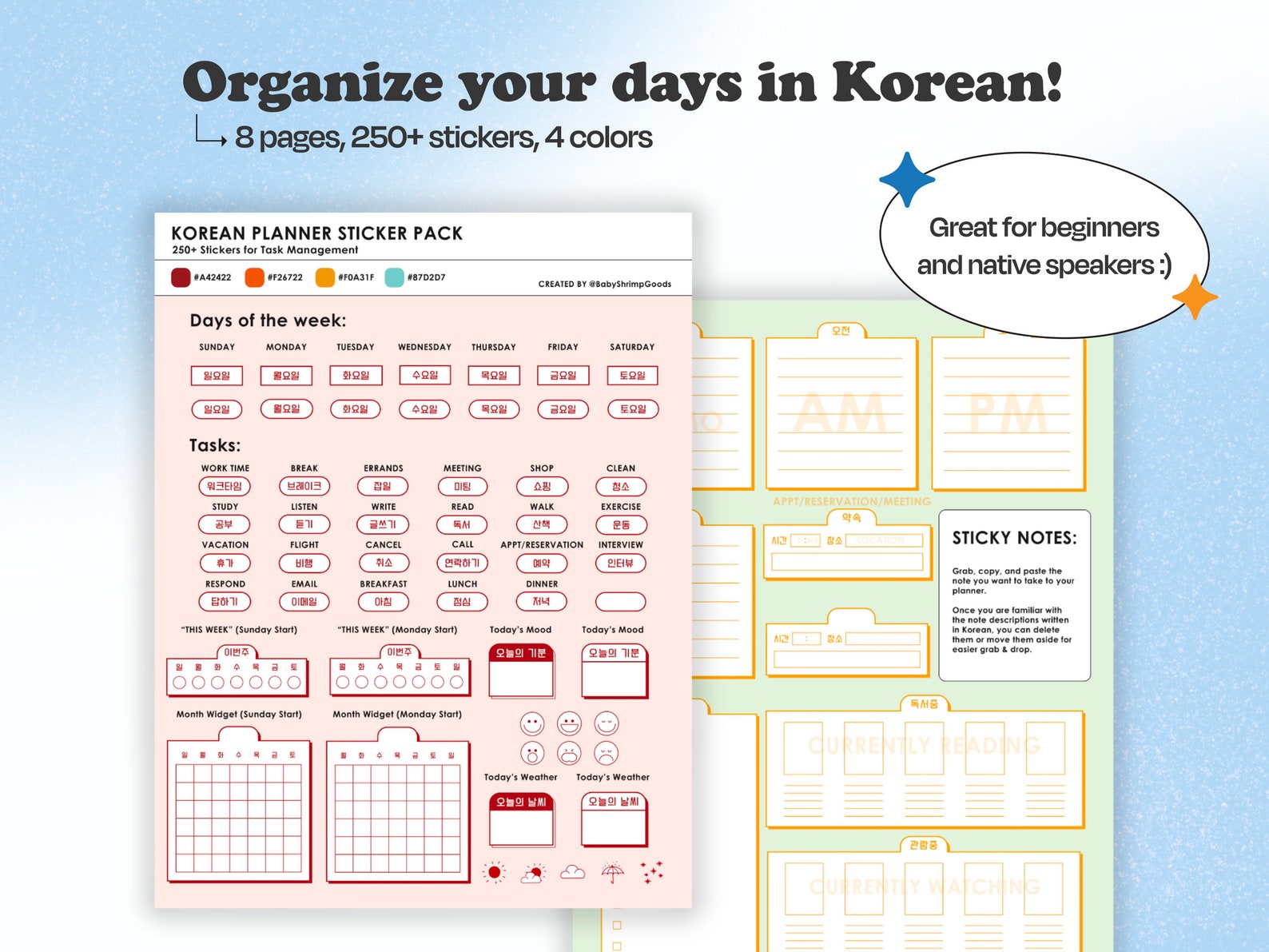 Digital Planner Korean Sticker Pack, PNG, Digital Widget, Digital Post ...