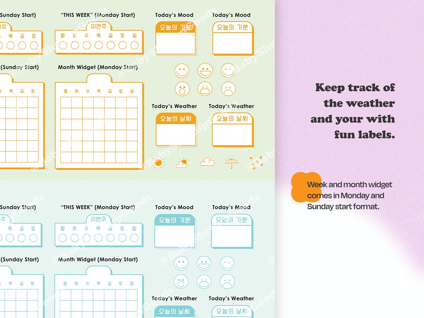 Digital Planner Korean Sticker Pack, PNG, Digital Widget, Digital Post ...