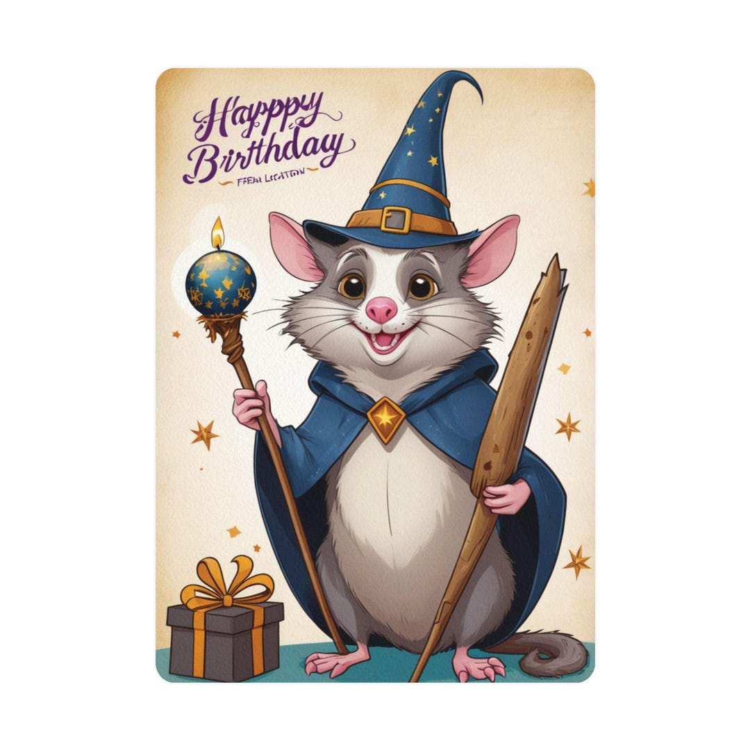 Happy Birthday Greeting Card Wizard Possum, Original Art by Feral ...