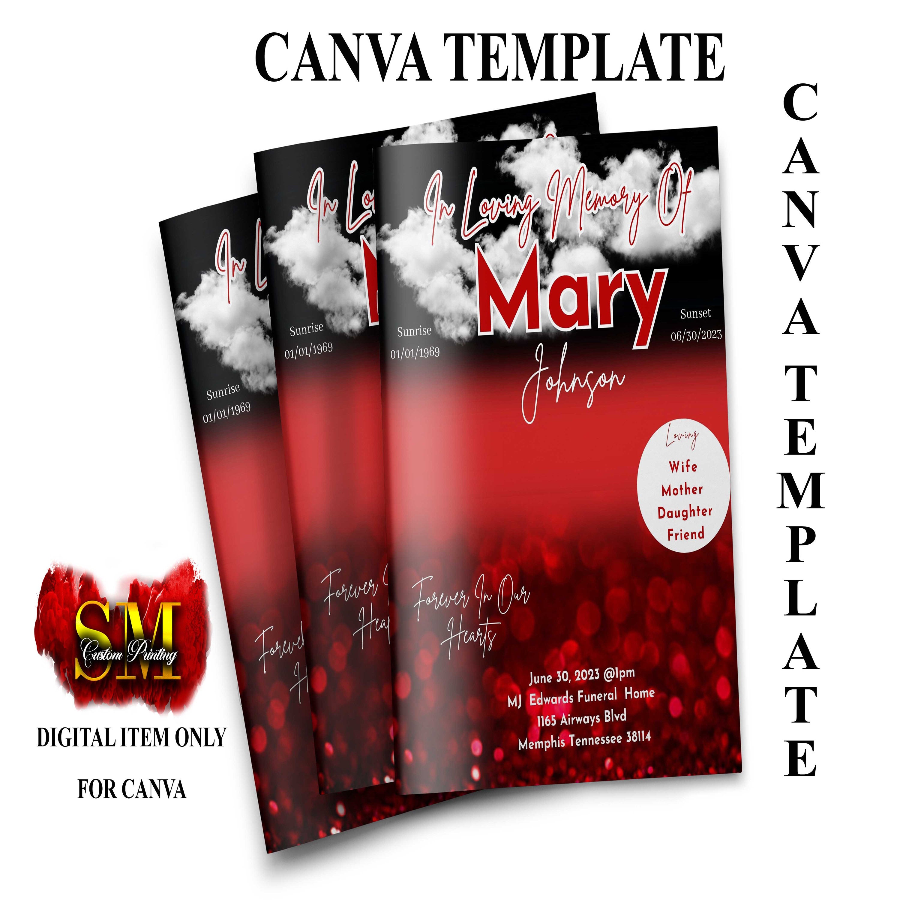 Obituary Canva Template Funeral Program Canva Template Etsy