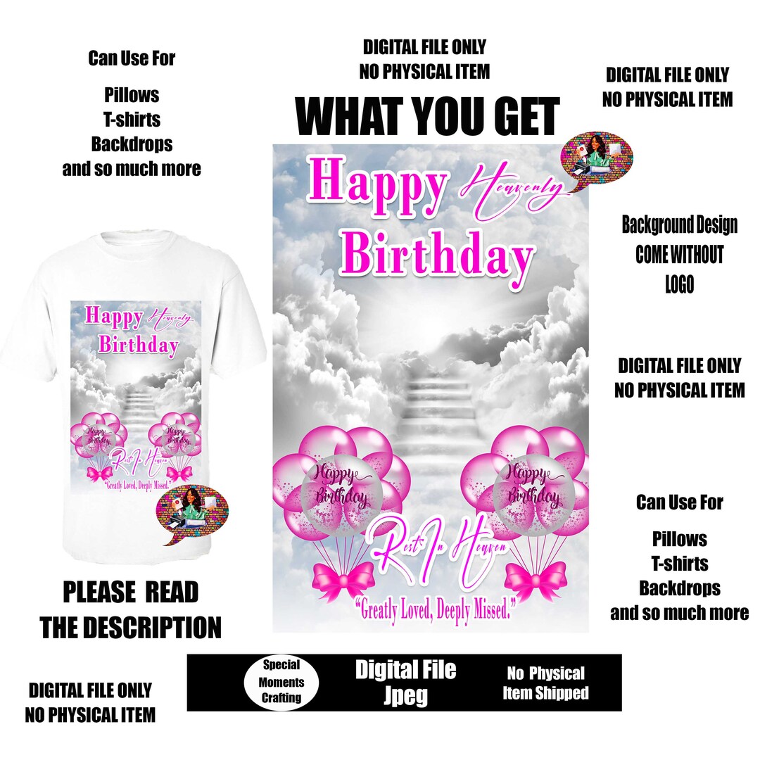 Happy Heavenly Birthday Design, Memorial, RIP Design, Funeral Background PNG, Sublimation, in ...