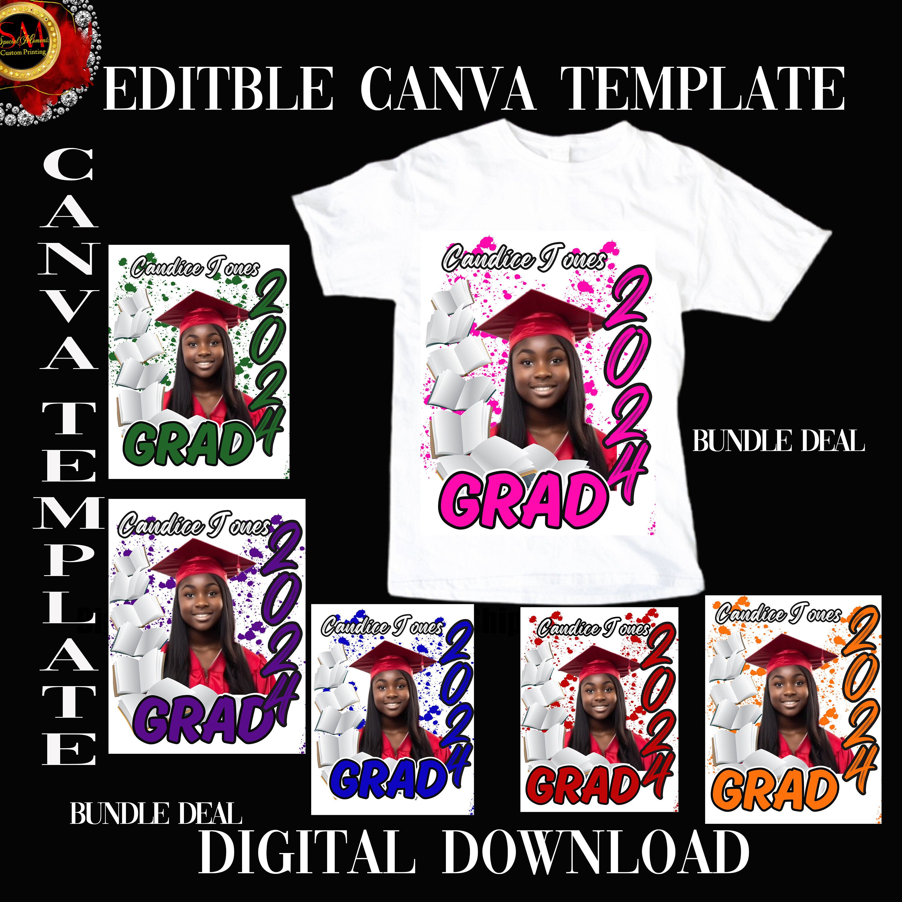 Canva Graduation T Shirt Design Bundle, Editable in Canva Only, 2024 ...