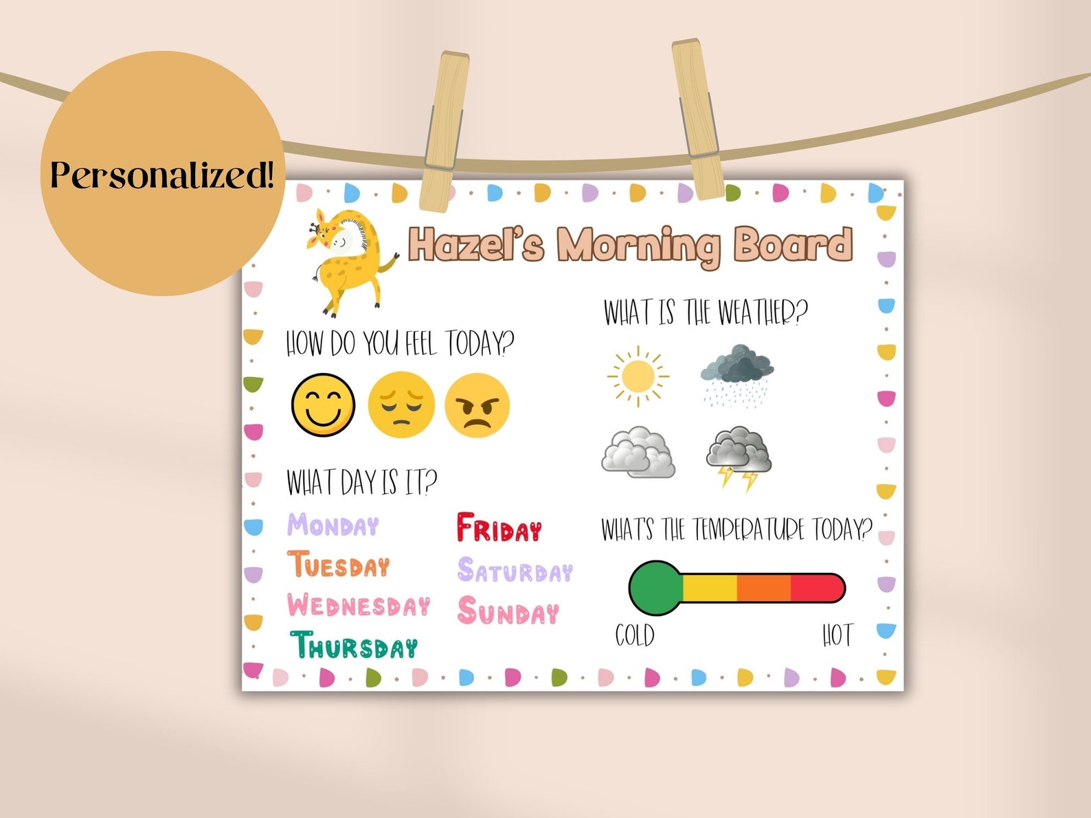 Personalized Morning Board Weather Chart Feeling Poster Preschool ...