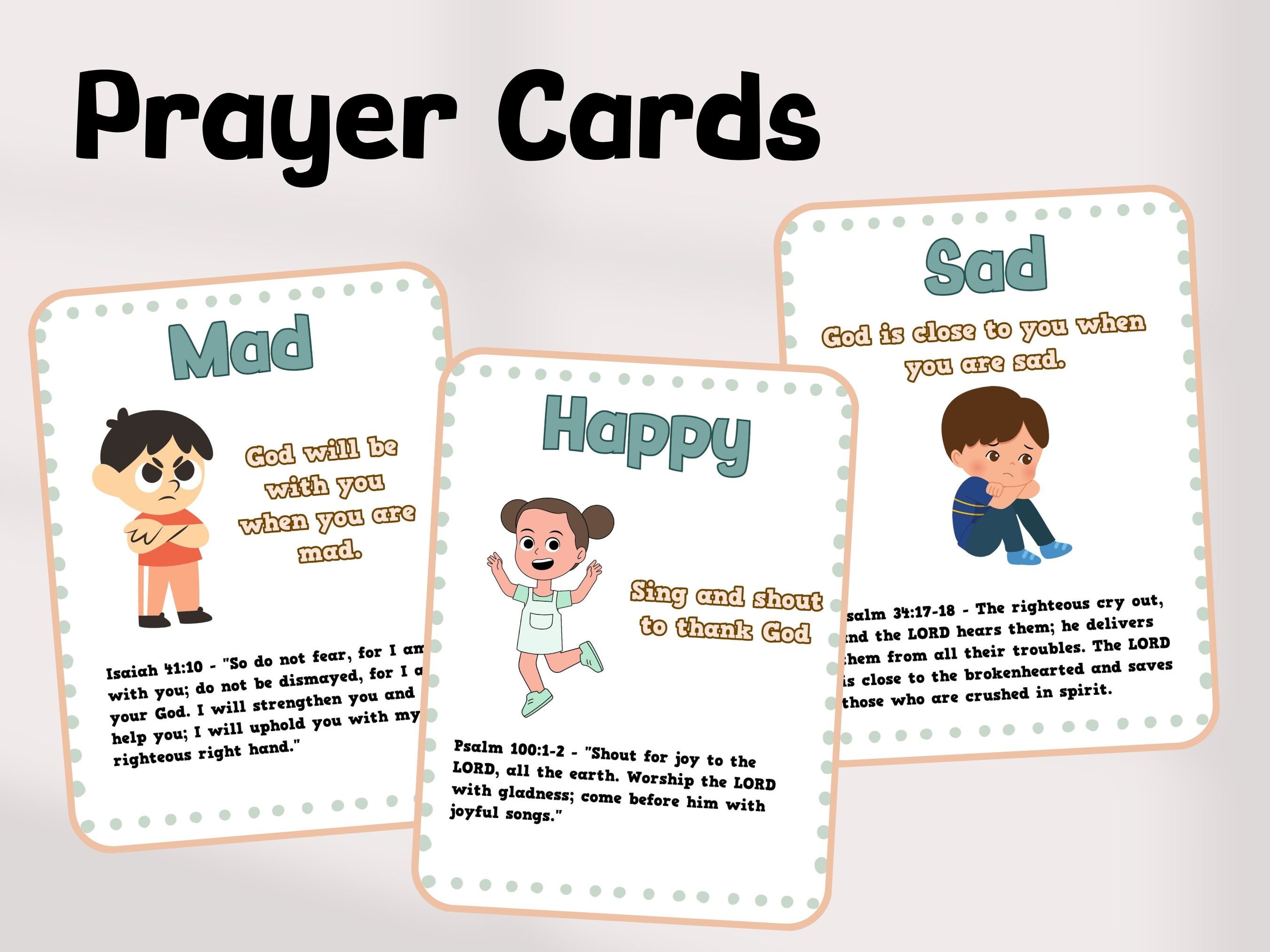 Prayer Cards for Kids Feelings Flash Cards Sunday School Homeschool ...