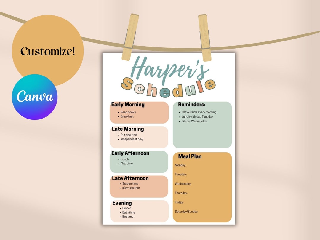 Editable Baby Toddler Schedule Canva Template Personalized Schedule ...