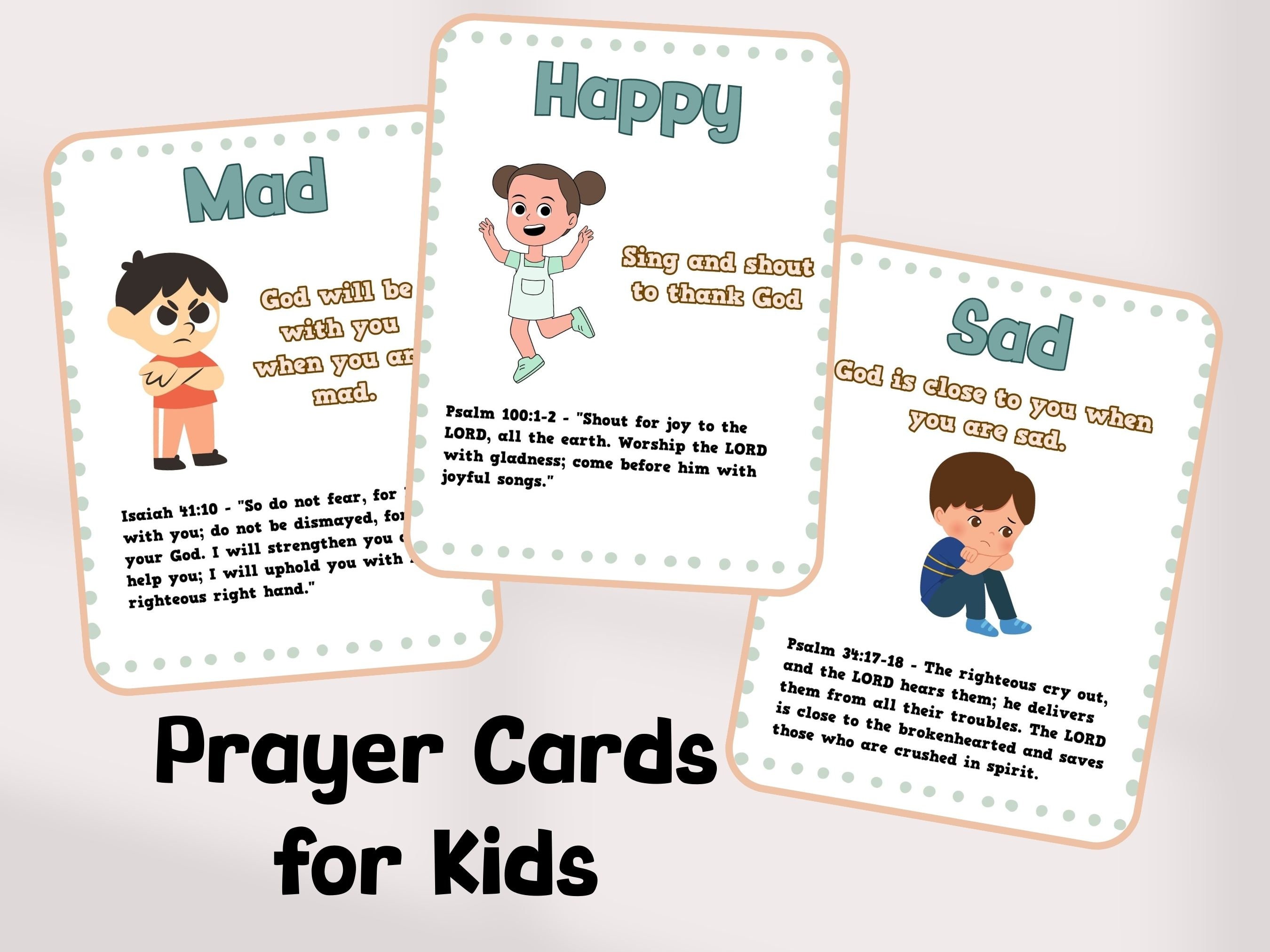 Prayer Cards for Kids Feelings Flash Cards Sunday School Homeschool ...