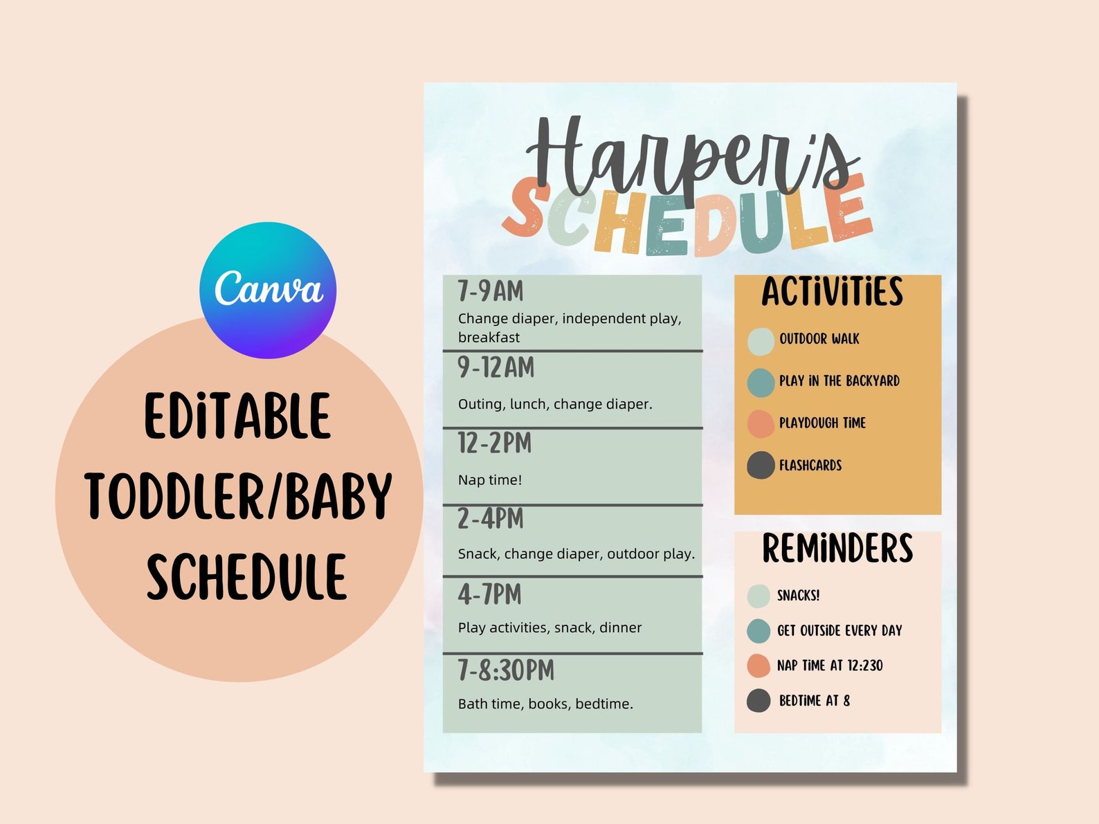 Editable Baby Toddler Scheduler Canva Template Personalized Schedule ...