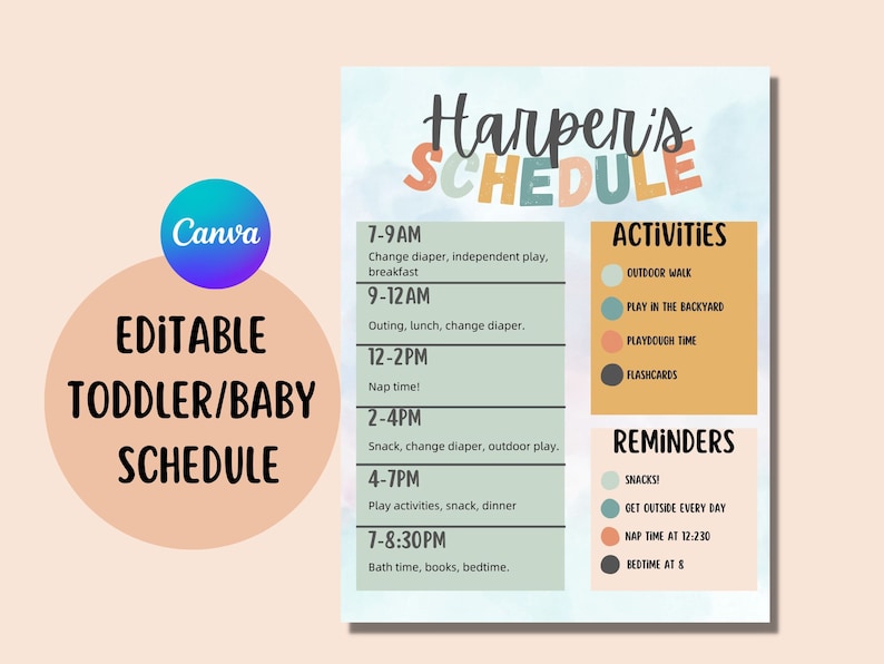 Editable Baby Toddler Scheduler Canva Template Personalized Schedule ...