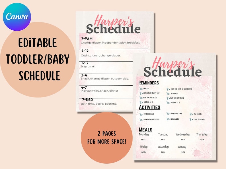 Editable Baby Toddler Scheduler Canva Template Personalized Schedule ...