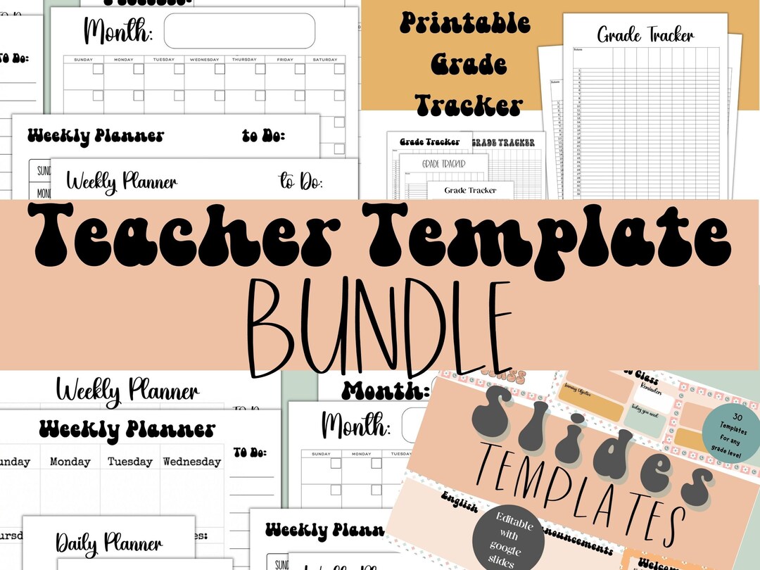 Teacher Template Bundle Teacher Planner Grade Tracker Editable Slides ...