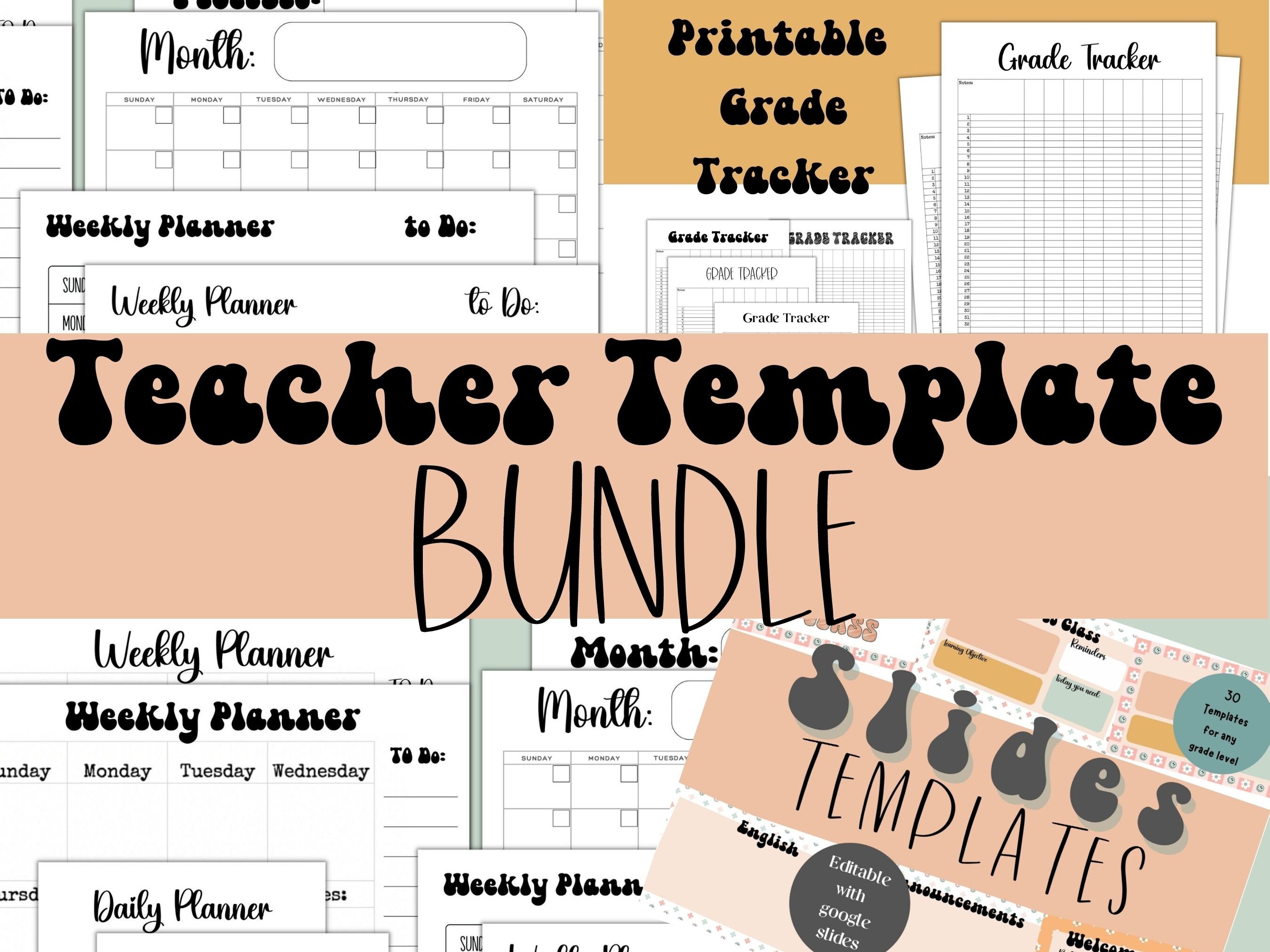 Teacher Template Bundle Teacher Planner Grade Tracker Editable Slides ...