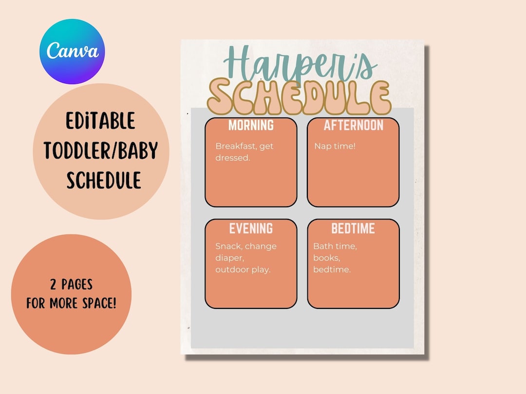 Editable Baby Toddler Scheduler Canva Template Personalized Schedule ...
