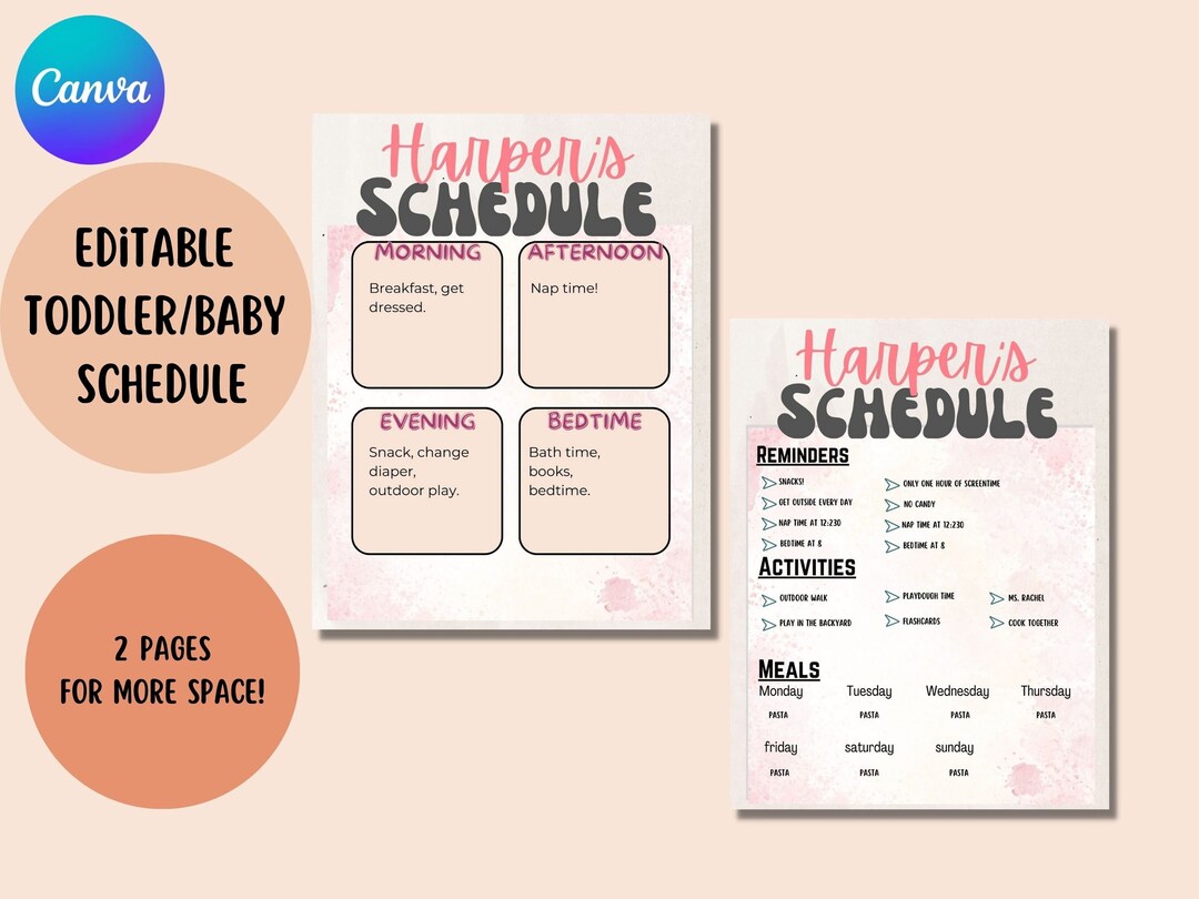 Editable Baby Toddler Scheduler Canva Template Personalized Schedule ...