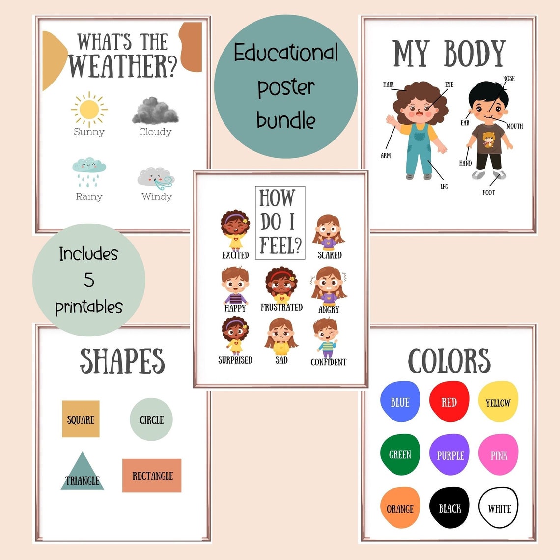 Educational Posters Bundle Printable Weather Chart Toddler Education ...