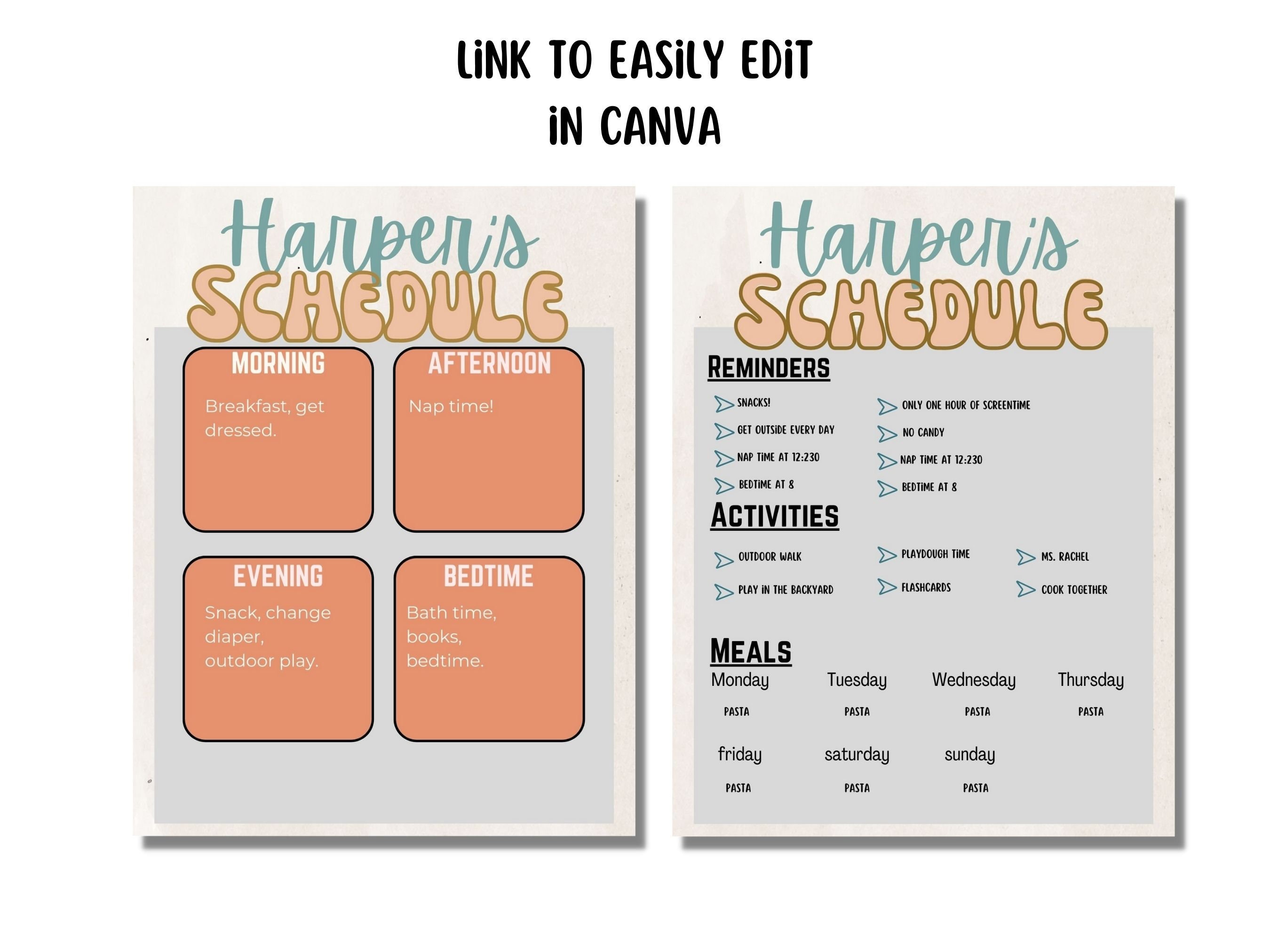 Editable Baby Toddler Scheduler Canva Template Personalized Schedule ...