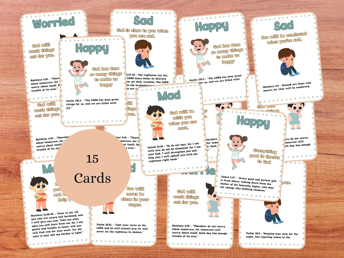 Prayer Cards for Kids Feelings Flash Cards Sunday School Homeschool ...