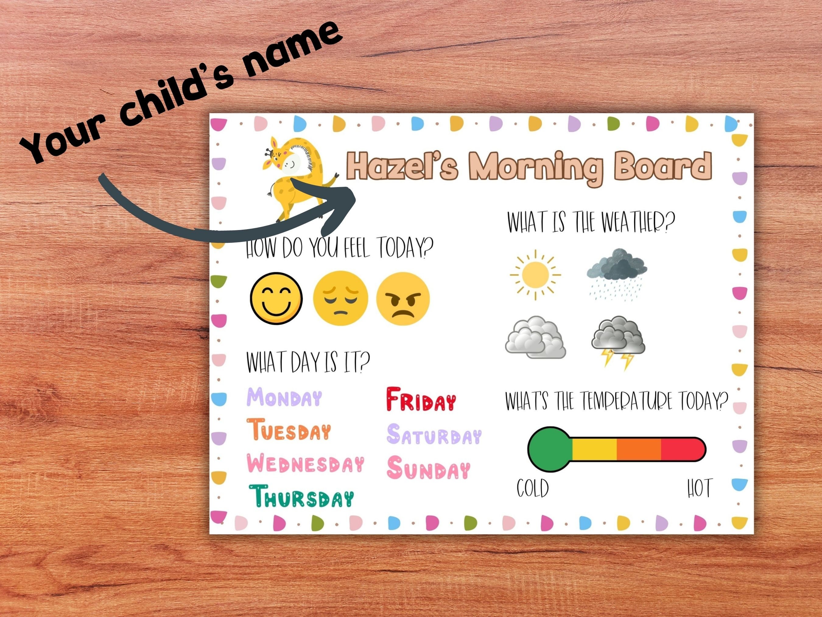 Personalized Morning Board Weather Chart Feeling Poster Preschool ...