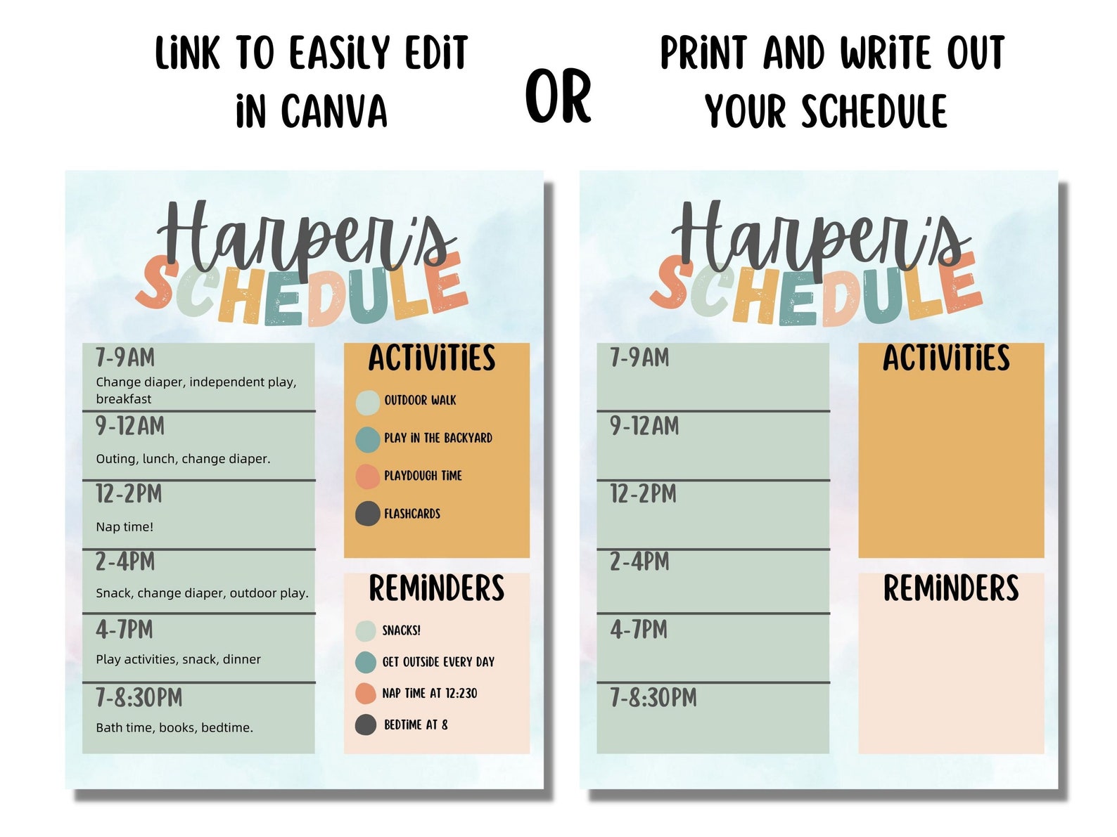 Editable Baby Toddler Scheduler Canva Template Personalized Schedule ...