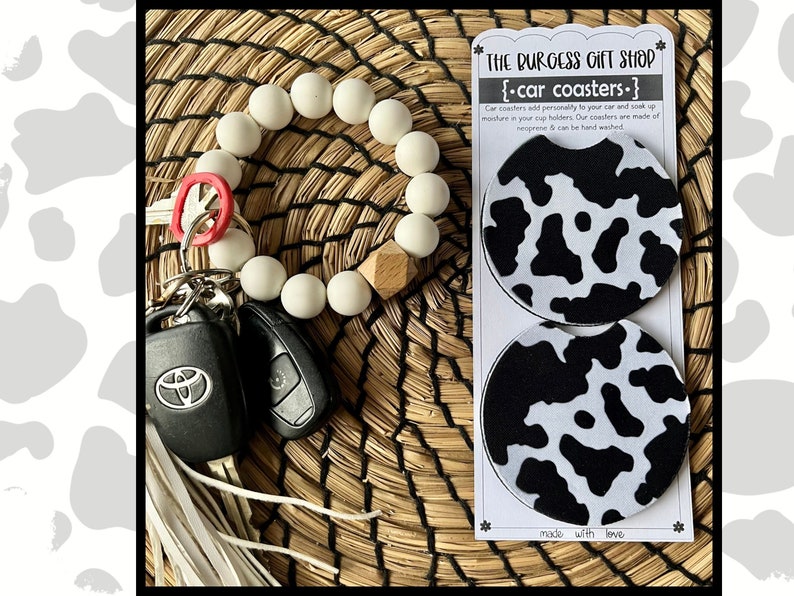 Cow Print Car Coasters | Cow Car Accessories | Cute Car Decor | New Car ...