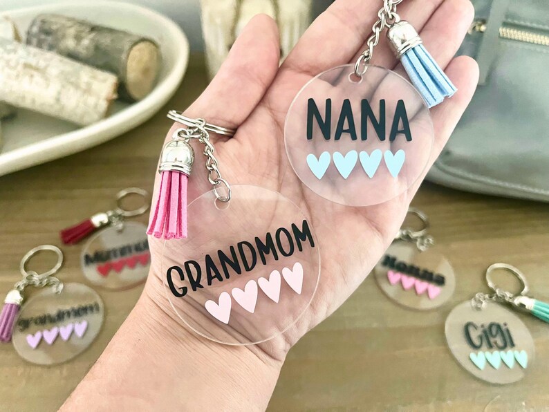 Personalized Grandma Keychain: Custom Acrylic Keyring With Tassel - Etsy