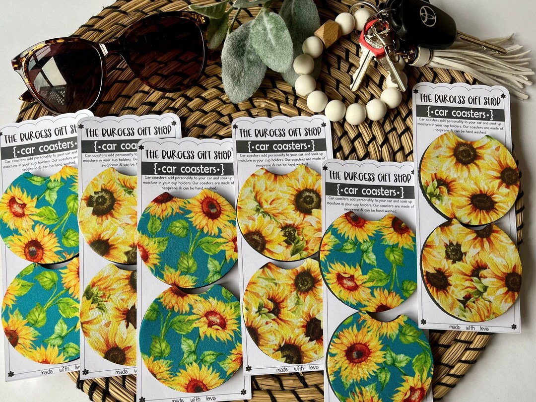 Sunflower Car Coaster Set: Absorbent Neoprene Car Decor - Etsy