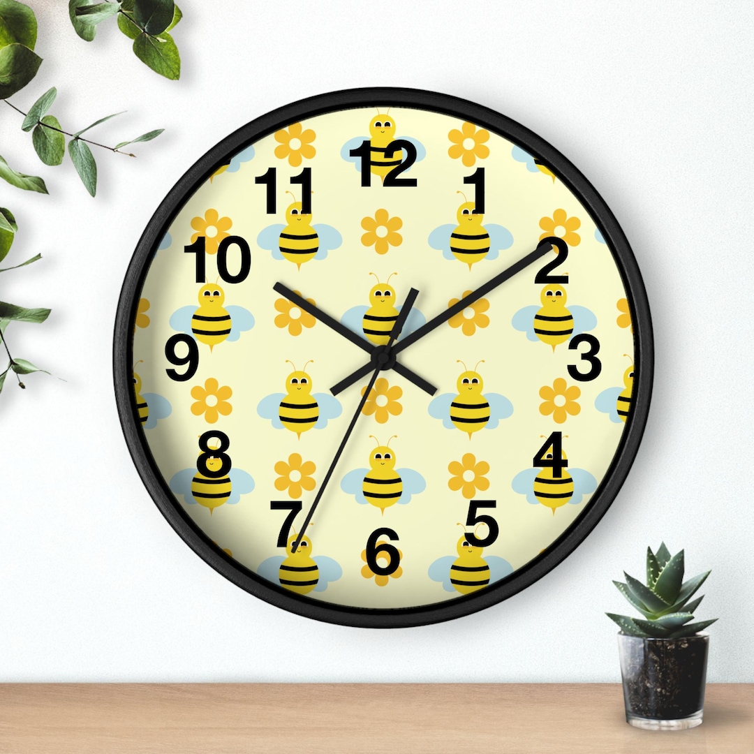Cheerful Bee Wall Clock ,cute Home Decor, Bees & Flowers Design ...