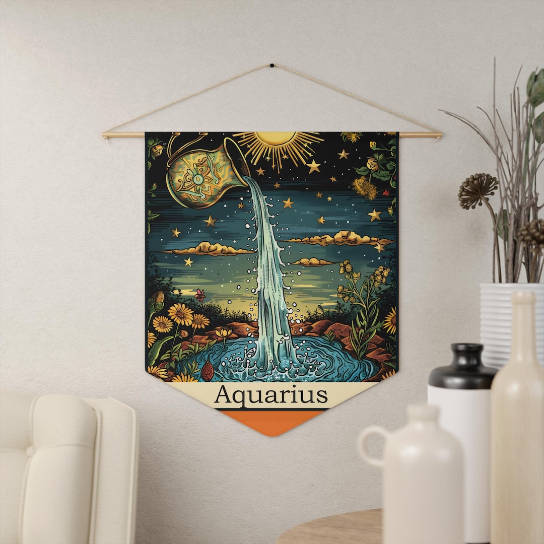 Aquarius Pennant, Zodiac Wall Art, Astrology Room Decor, Celestial Flag ...