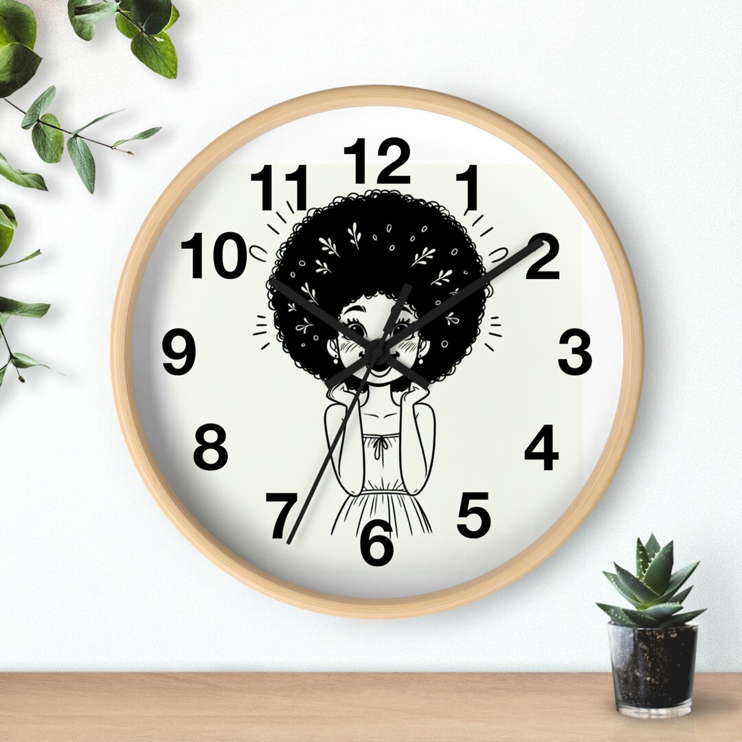 Black Girl With Afro Wall Clock, African American Home Decor, Unique ...