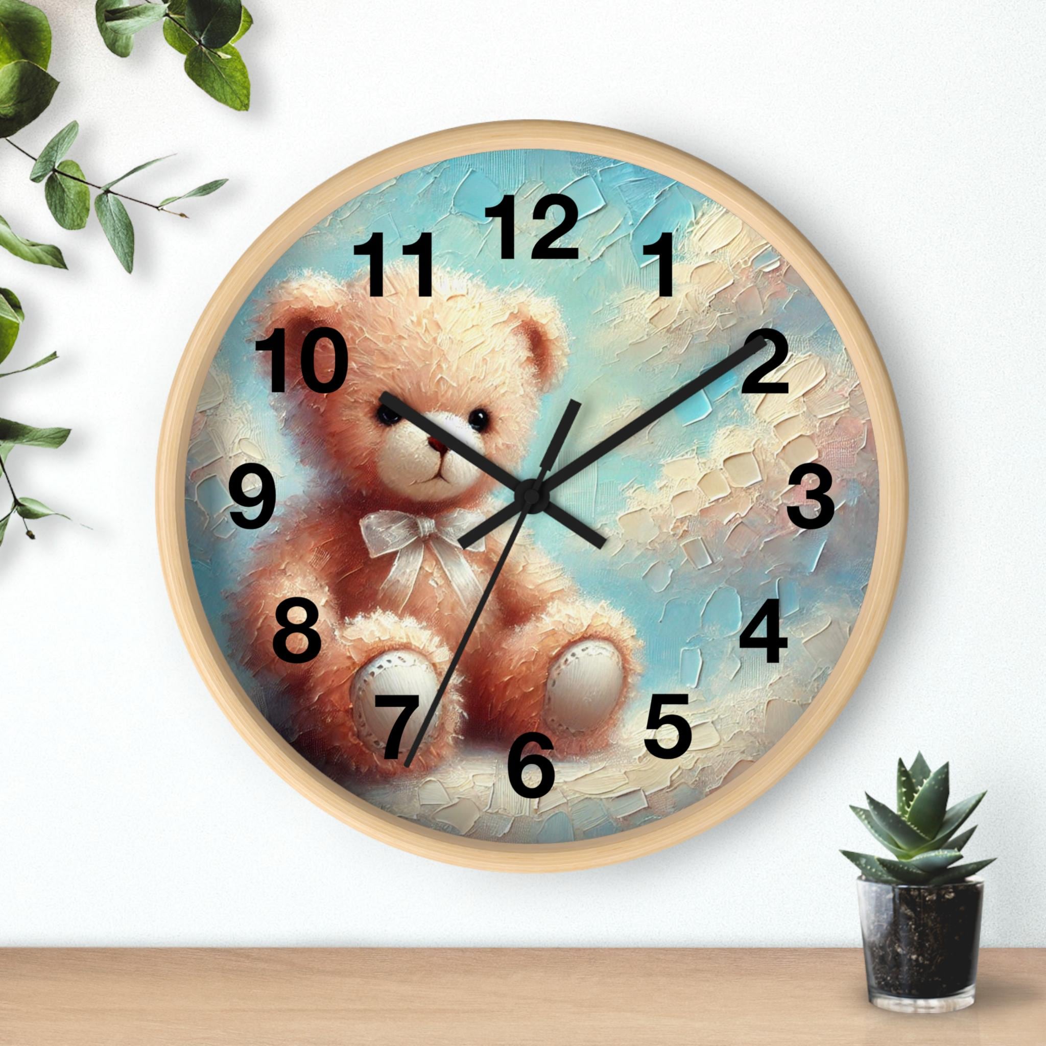 Teddy Bear Wall Clock, Kids Room Decor, Nursery Wall Art, Clouds ...