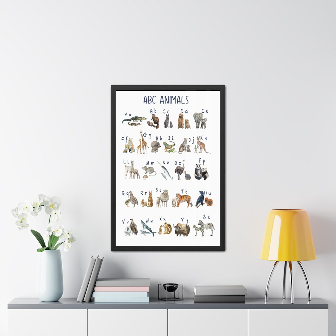 ABC Animals Framed Poster, Educational Wall Art for Kids, Nursery Decor ...