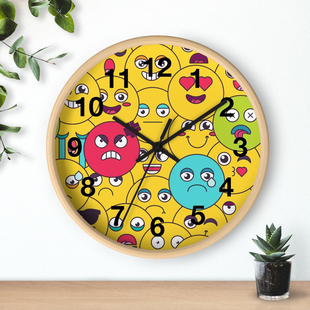 Colorful Emoji Wall Clock , Fun Home Decor, Unique Gift for Kids, Playroom Clock, Emoji Lover's ...