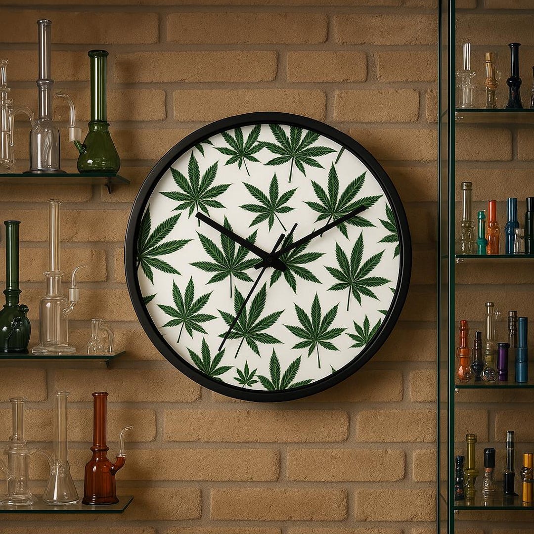Trendy Cannabis Leaf Wall Clock - Boho Home Decor, Unique Gift for ...