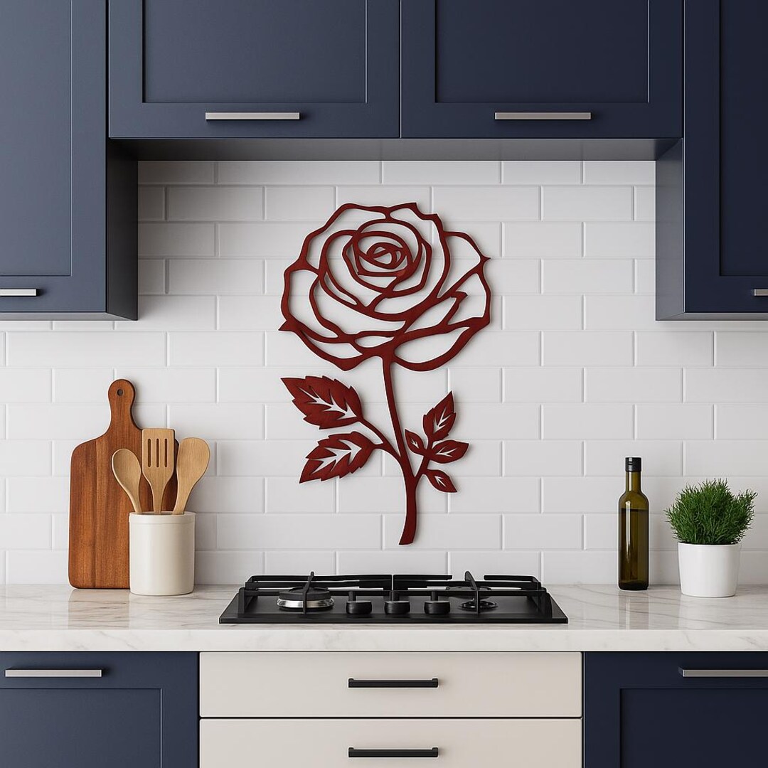 Metal Rose Wall Art, Laser Cut Rose Sign, Rose Wall Hanging, Rose Metal ...