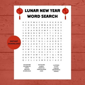 Lunar New Year Word Search Chinese New Year Word Search Lunar New Year ...