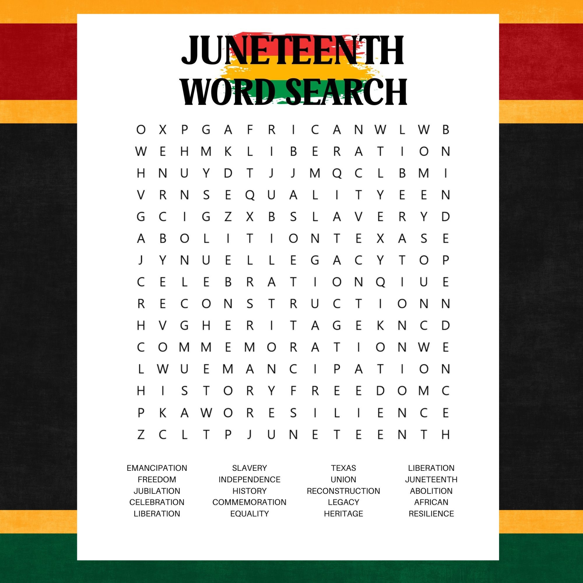 Juneteenth Word Search Juneteenth Activity Page Word Search Printable ...